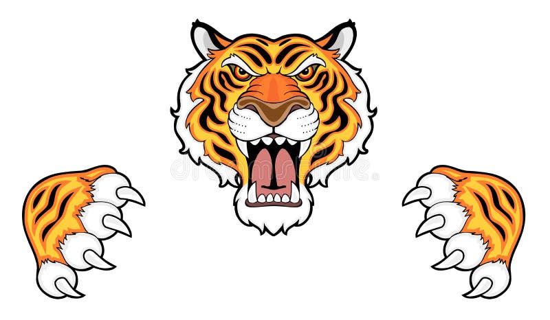 Tiger head and claws stock illustration. Illustration of teeth - 101617442