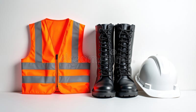 Illustration Presents Construction Worker Safety Gear. Composition Includes a High Visibility ...