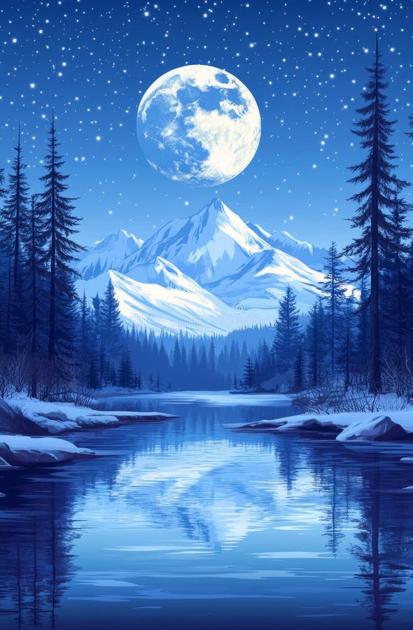 The Illustration Presents a Peaceful Nighttime Setting, with a River ...