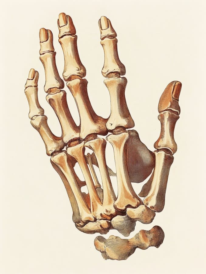 Detailed Illustration of a Human Hand Skeleton Showcasing Bone ...