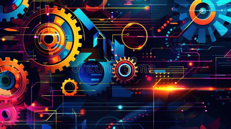 Illustration of a Process Automation Icon on a Colorful Energetic ...