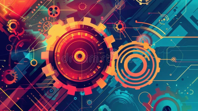 Illustration of a Process Automation Icon on a Colorful Energetic ...