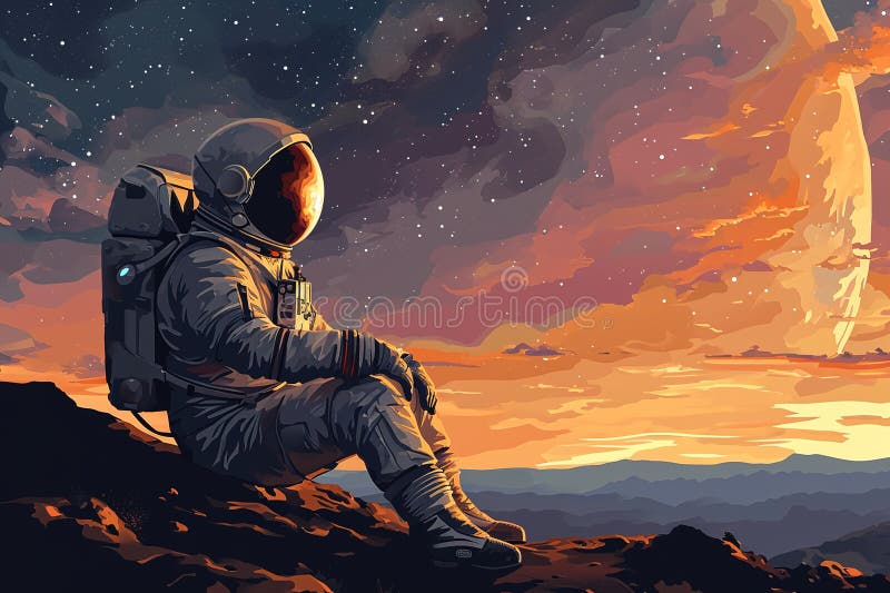 Illustration of Profile View Astronaut in Space Uniform Sitting on ...