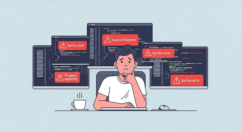 Frustrated Programmer Facing Multiple Coding Errors Stock Illustration ...