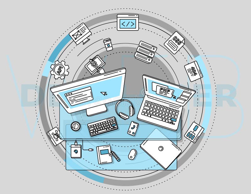 Illustration for Promotion of Web Development Services. Stock Vector ...