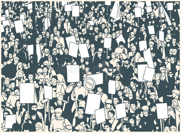 Illustration of Protesting Crowd with Blank Signs and Banners from High ...