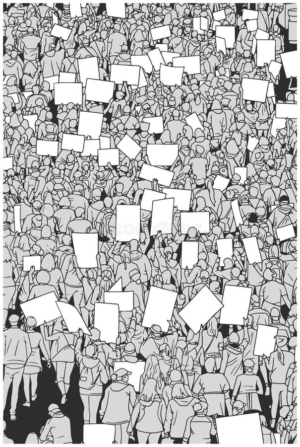 Illustration of Protesting Crowd with Blank Signs and Banners from High ...
