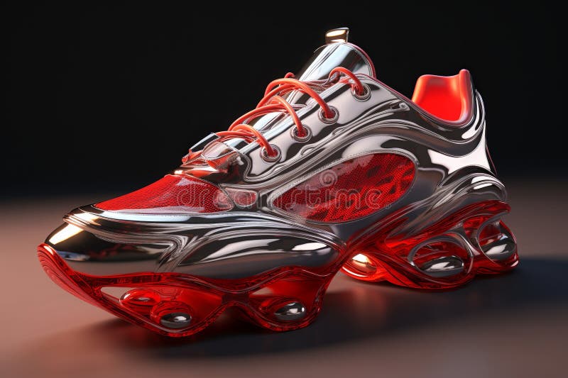 Illustration of Prototype of Future Red Silver Sneakers in Robotic ...