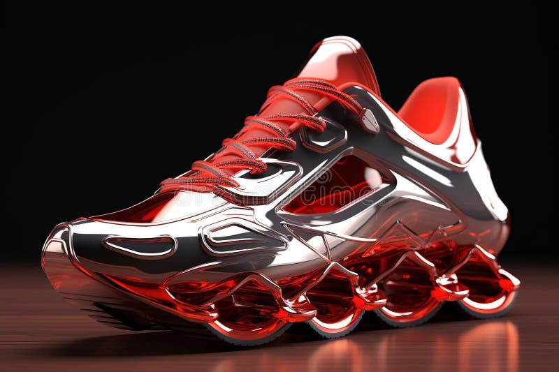 Illustration of Prototype of Future Red Silver Sneakers in Robotic ...