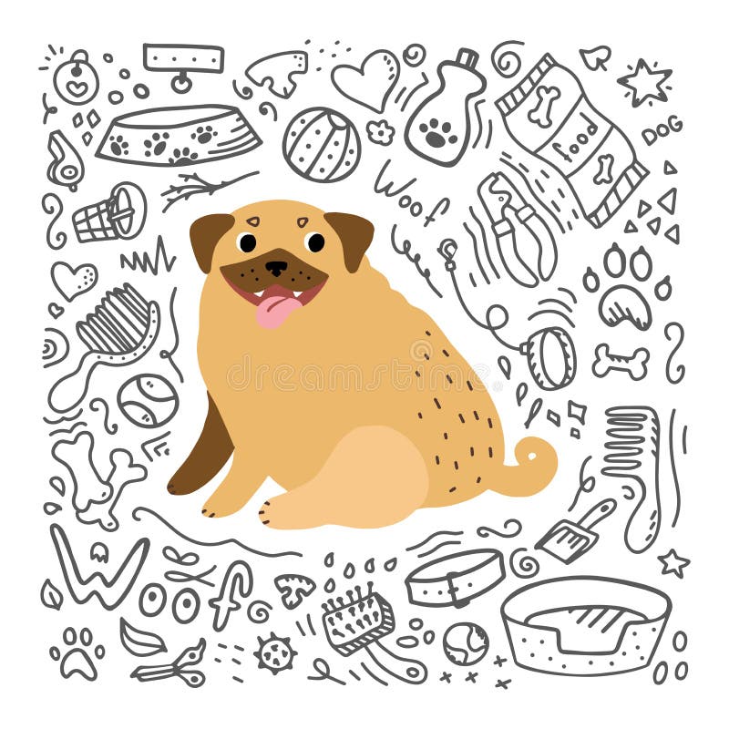 Illustration of Pug with Dog Elements in Doodle Stock Vector ...