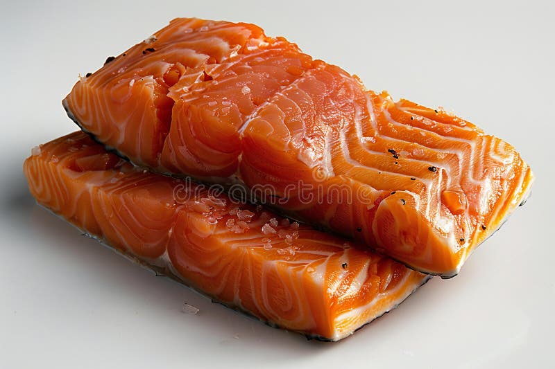 A Pulled Back View of Two Raw Salmon Fillets, One Laying on Top of the ...