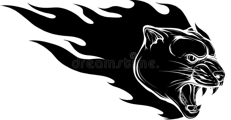 Black Silhouette of Puma Head with Fire Flames Stock Vector ...