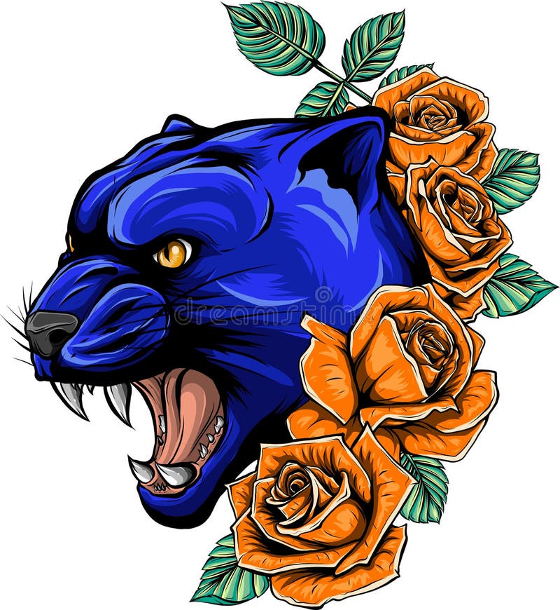 Vector Illustration of Puma Head with Roses Stock Vector - Illustration ...