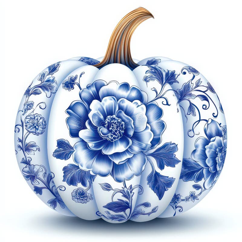 Illustration of a Pumpkin with Blue Porcelain Patterns Stock ...