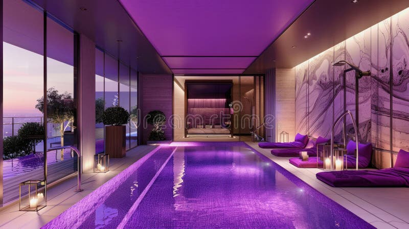 Illustration of a Purple Colored Indoor Pool Stock Image - Image of ...