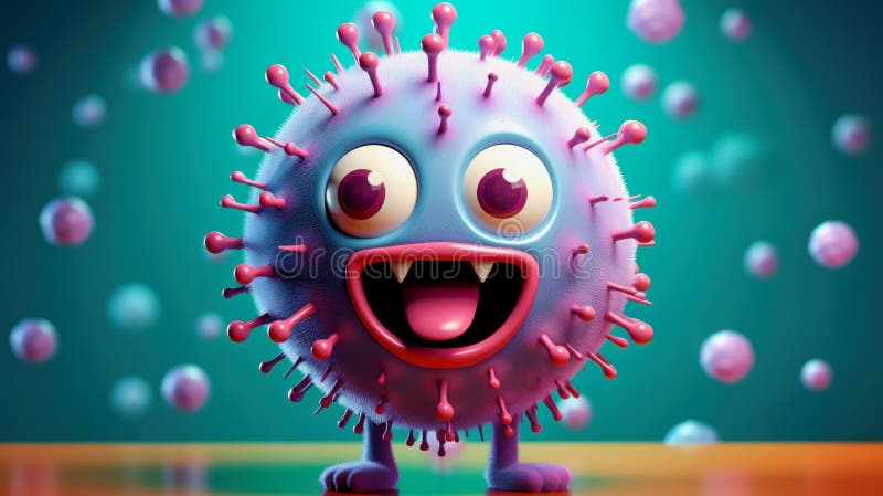 Illustration of a Purple Colored Virus Character with Big Eyes Stock ...