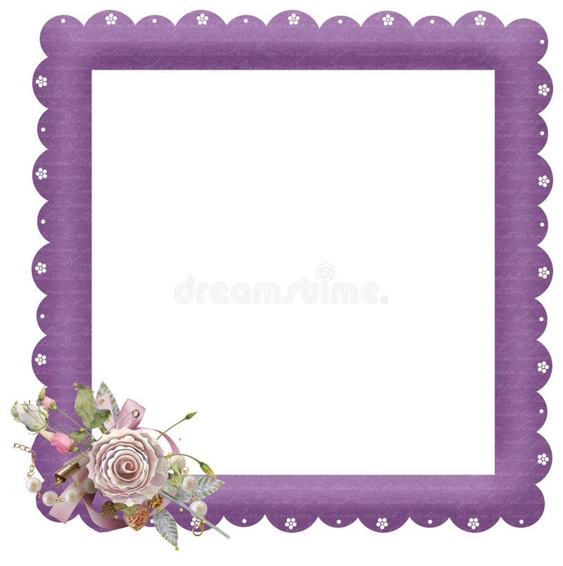Illustration of a Purple Frame with Flowers on a White Background Stock ...