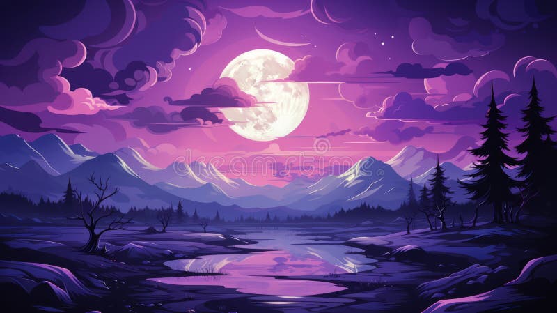 An Illustration of a Purple Night Sky with a Full Moon Stock ...