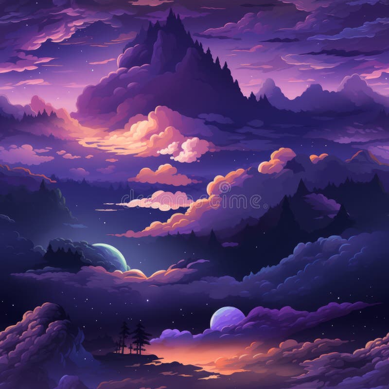 An Illustration of a Purple Sky with Clouds and Mountains Stock ... An Illustration of a Purple Sky with Clouds and Mountains Stock ...
