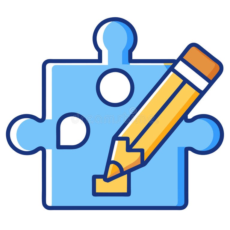 Puzzle Piece and Pencil Graphic Icon: Strategy, Problem-solving, and ...