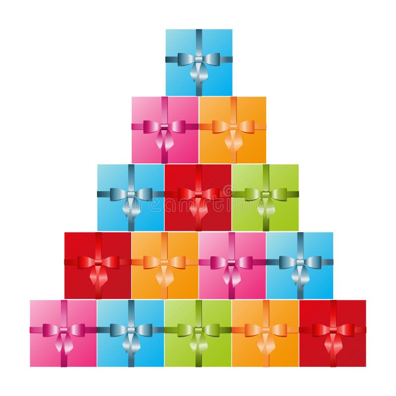 Pyramid of gift boxes 3d stock illustration. Illustration of ...