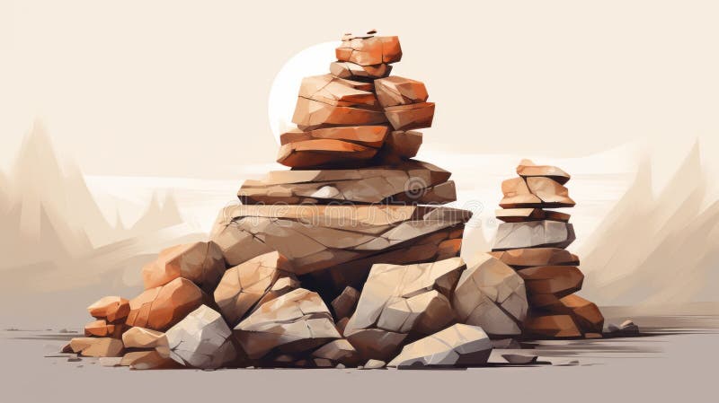Illustration of Pyramid Rock Stacks, Balanced Stones Stock Illustration ...
