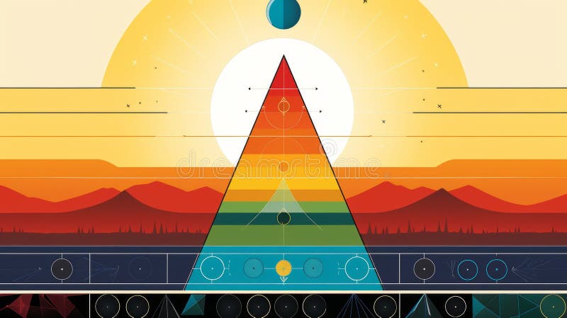 An Illustration of a Pyramid with the Sun in the Background Stock ...