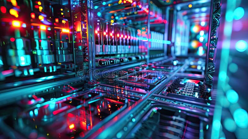 Illustration of a Quantum Computer and Big Data Stock Photo - Image of ...