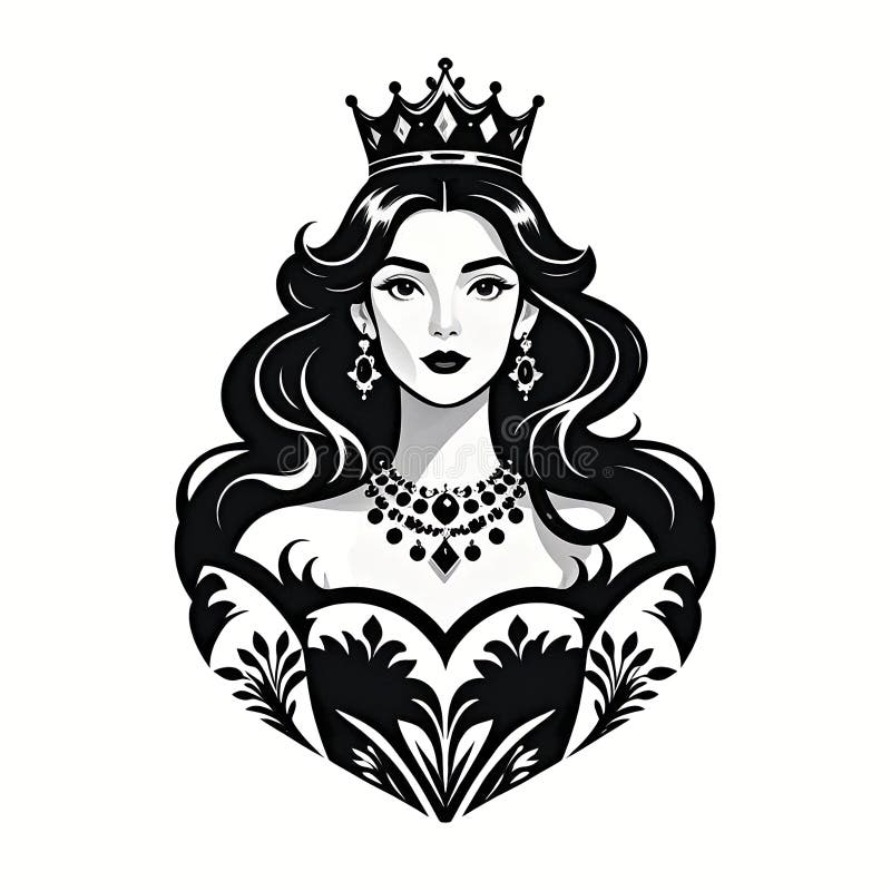 An Illustration of a Queen with a Crown, Featuring an Elegant Black and ...