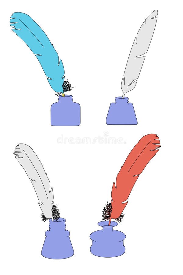 Illustration of Quill with Inkpots Stock Illustration - Illustration of ...