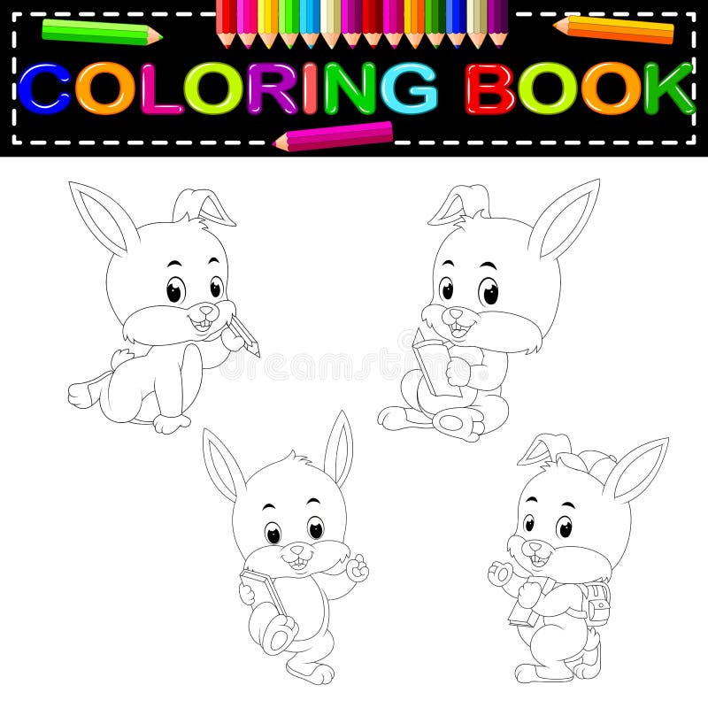 Rabbit Coloring Page Cartoon Illustration Stock Illustration ...