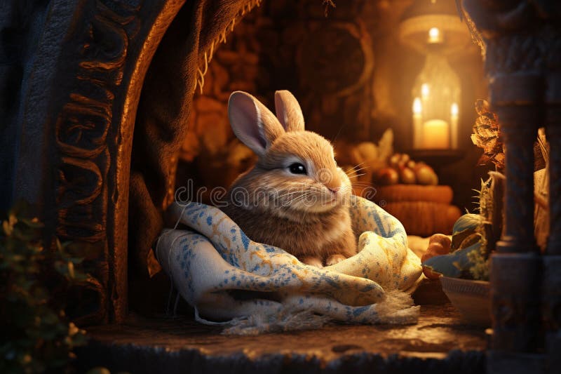 Illustration of a Rabbit in a Cozy Burrow Stock Illustration ...