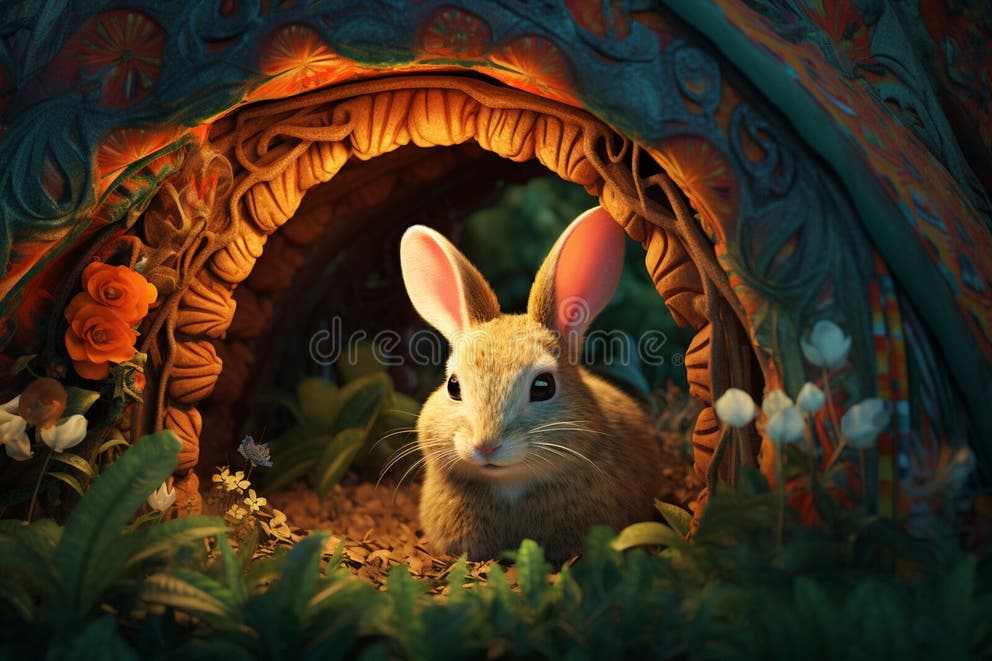Illustration of a Rabbit in a Cozy Burrow Stock Illustration ...
