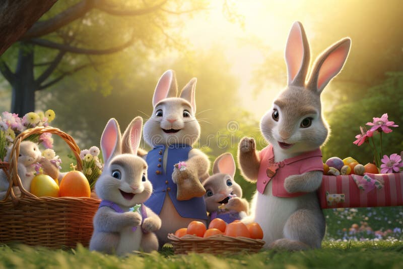 Illustration of a Rabbit Family Enjoying a Stock Illustration ...