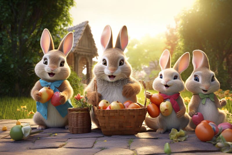 Illustration of a Rabbit Family Enjoying a Stock Illustration ...