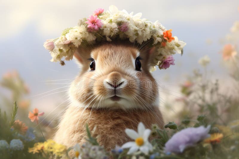 Illustration of a Rabbit in a Flower Crown Stock Illustration ...