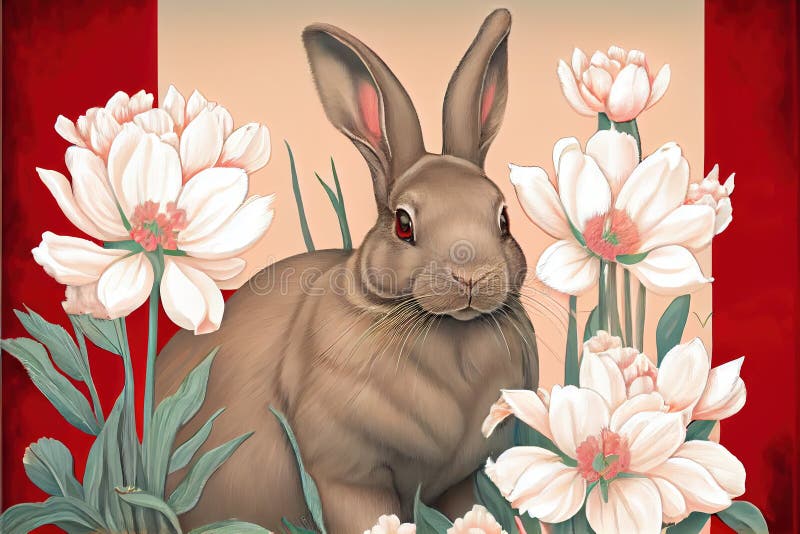 Illustration Rabbit with Flowers. Generative AI Stock Illustration ...