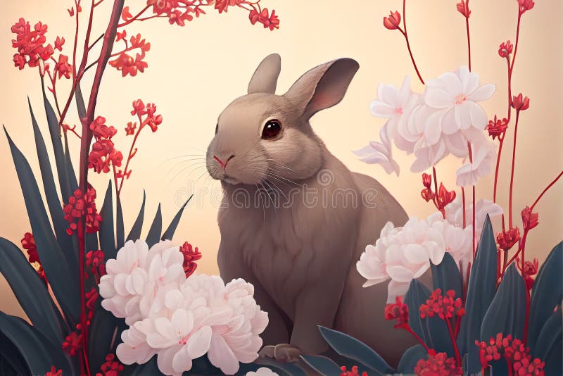 Illustration Rabbit with Flowers. Generative AI Stock Illustration ...