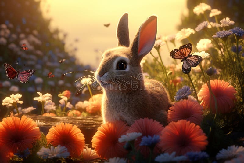 Illustration of a Rabbit in a Playful Encounter Stock Illustration ...