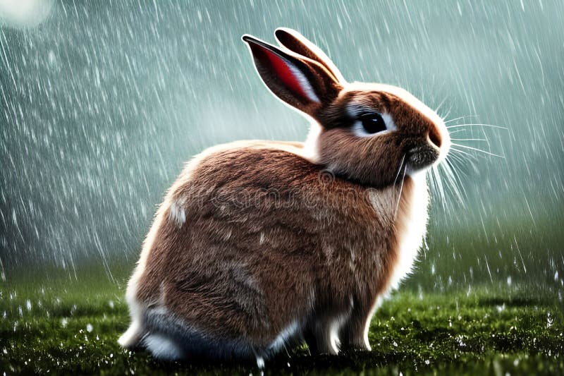 Illustration of a Rabbit in the Rain Stock Illustration - Illustration ...