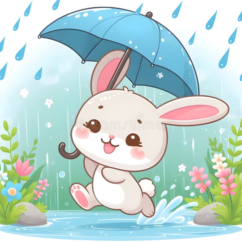 Rabbit Running in Rainy Day Stock Illustration - Illustration of ...