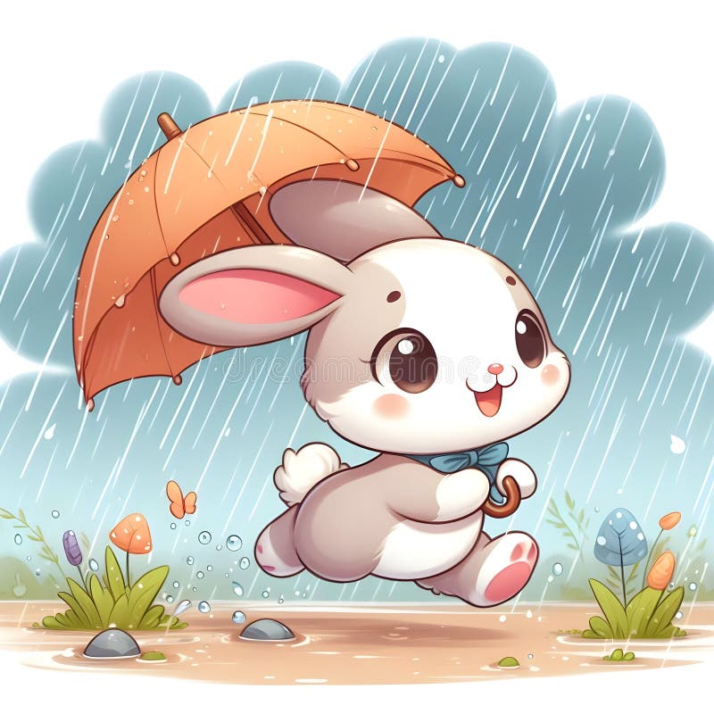 Rabbit Running in Rainy Day Stock Illustration - Illustration of ...