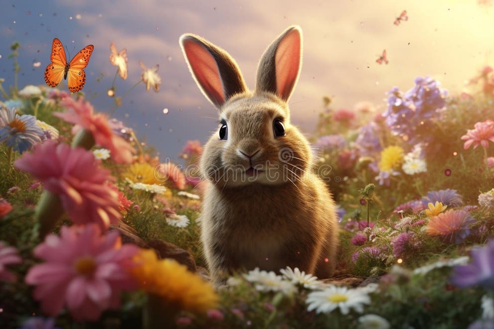 Illustration of a Rabbit in a Serene Meadow Stock Illustration ...