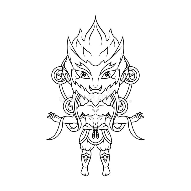 Raijin Chibi Mascot Logo Line Art Stock Vector - Illustration of line ...
