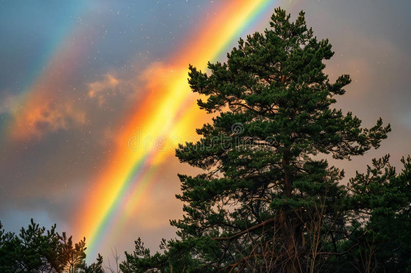 A Rainbow Arching Over the Sky, Symbolizing Hope and Joy after Rain. on ...