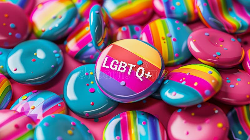 Illustration of Rainbow Colored Buttons, LGBTQ is Written on One Button ...