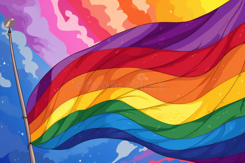 Rainbow Flag on the Rainbow Background Stock Illustration ...