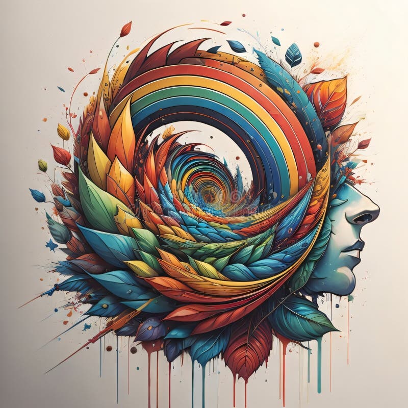 Illustration of a Rainbow in the Head Stock Illustration - Illustration ...