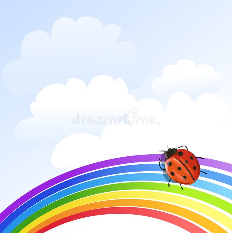 Illustration with Rainbow and Ladybug Stock Vector - Illustration of ...