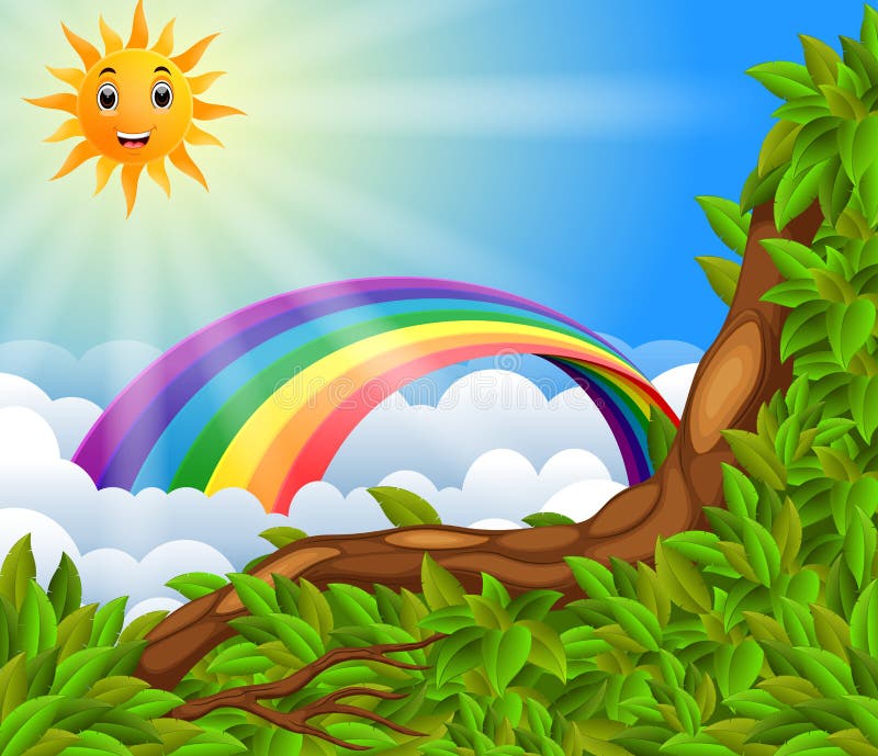 Rainbow over the forest stock vector. Illustration of heaven - 107607346